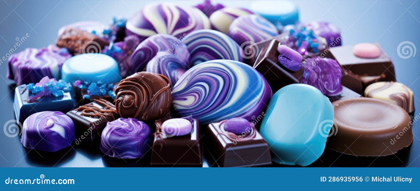 Purple or Blue Chocolate Bars with Chocolate Box Stock Photo - Image of ...