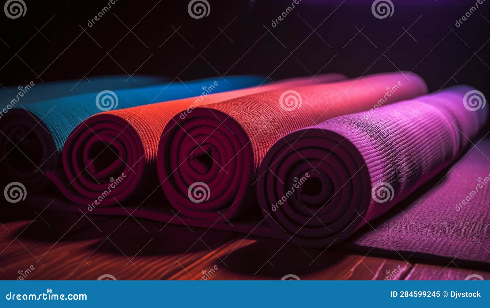 Purple and Blue Exercise Mats Rolled Up for Indoor Yoga Generated by AI ...