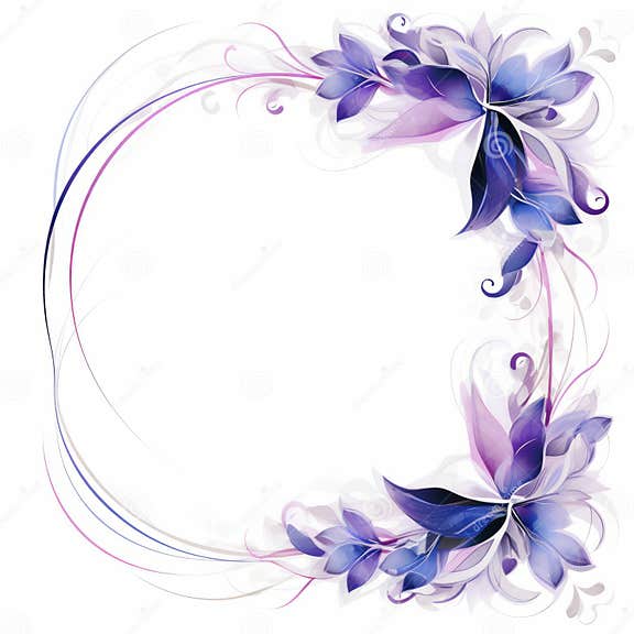 A Purple and Blue Floral Frame on a White Background Stock Illustration ...