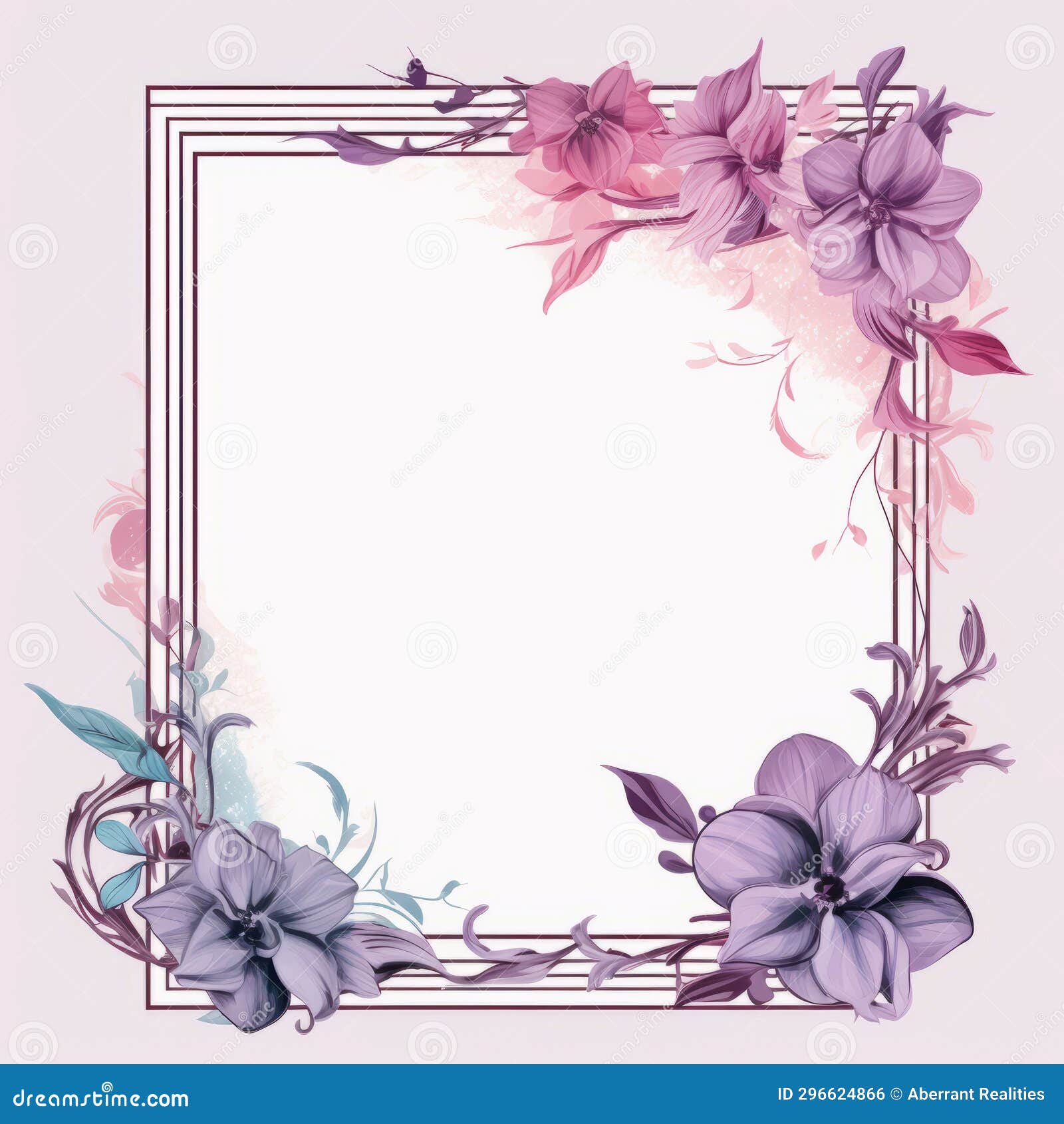 A Purple and Blue Floral Frame on a White Background Stock Illustration ...