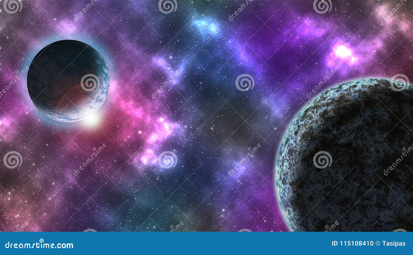 Purple Galaxy Background with Two Planets Stock Illustration ...