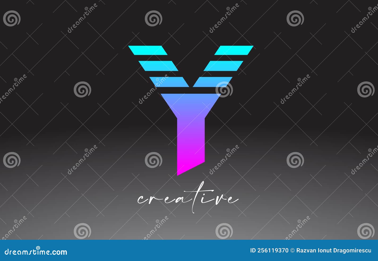 Purple Blue Neon Lines Letter Y Logo Design With Creative Lines Cut On Half Of The Letter Stock