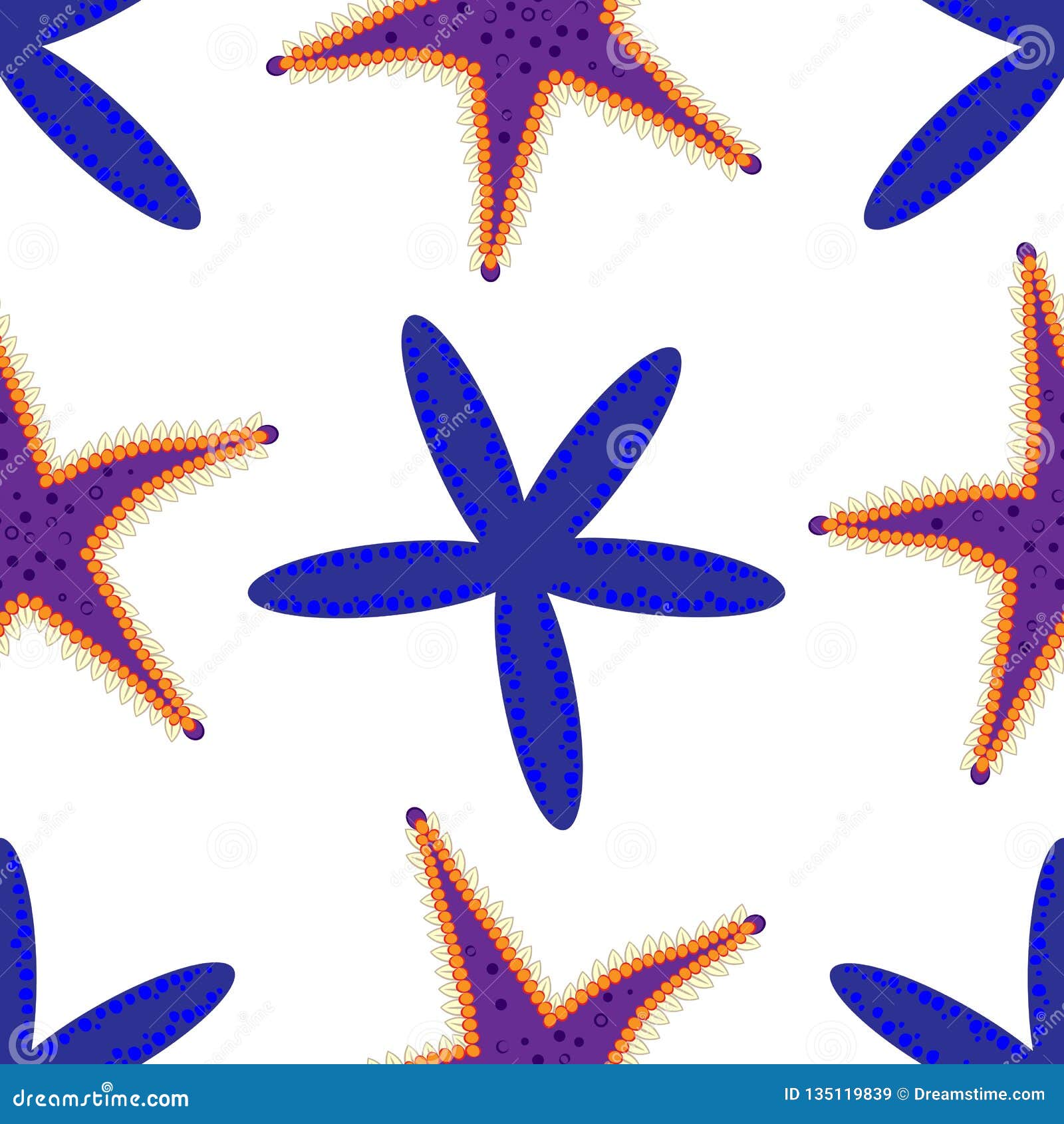 Purple and Blue Starfish Pattern on Isolated Background Stock Vector ...