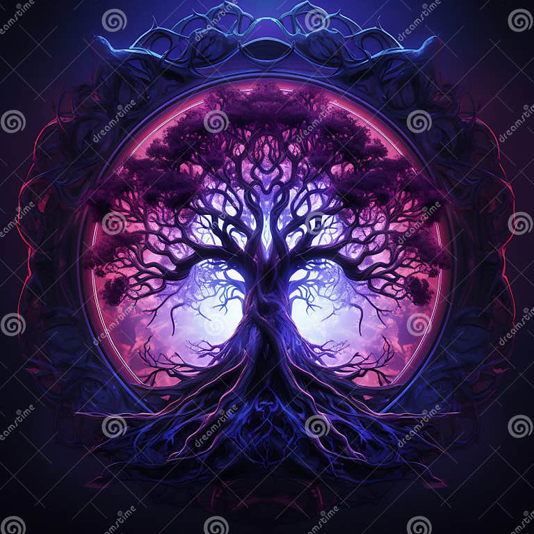 Purple and Blue Tree of Life in a Circle Stock Image - Image of life ...