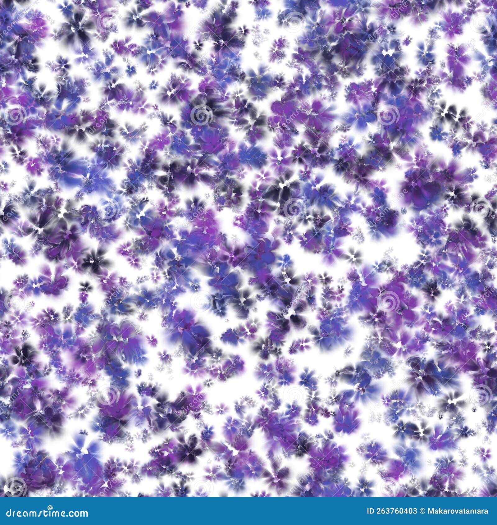 Purple, Blue and Violet Flowers with Liquid Texture. Seamless ...