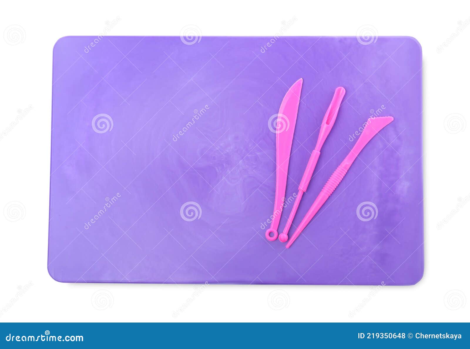 Purple Board with Tools for Plasticine on White Background, Top View ...