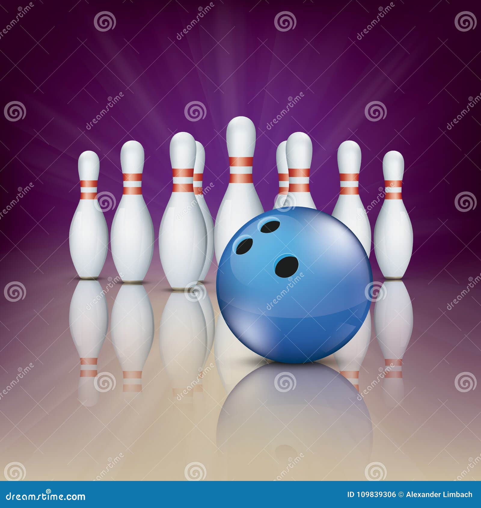 Purple Bowling Blue Ball Pin Deck Pins Stock Vector - Illustration of ...
