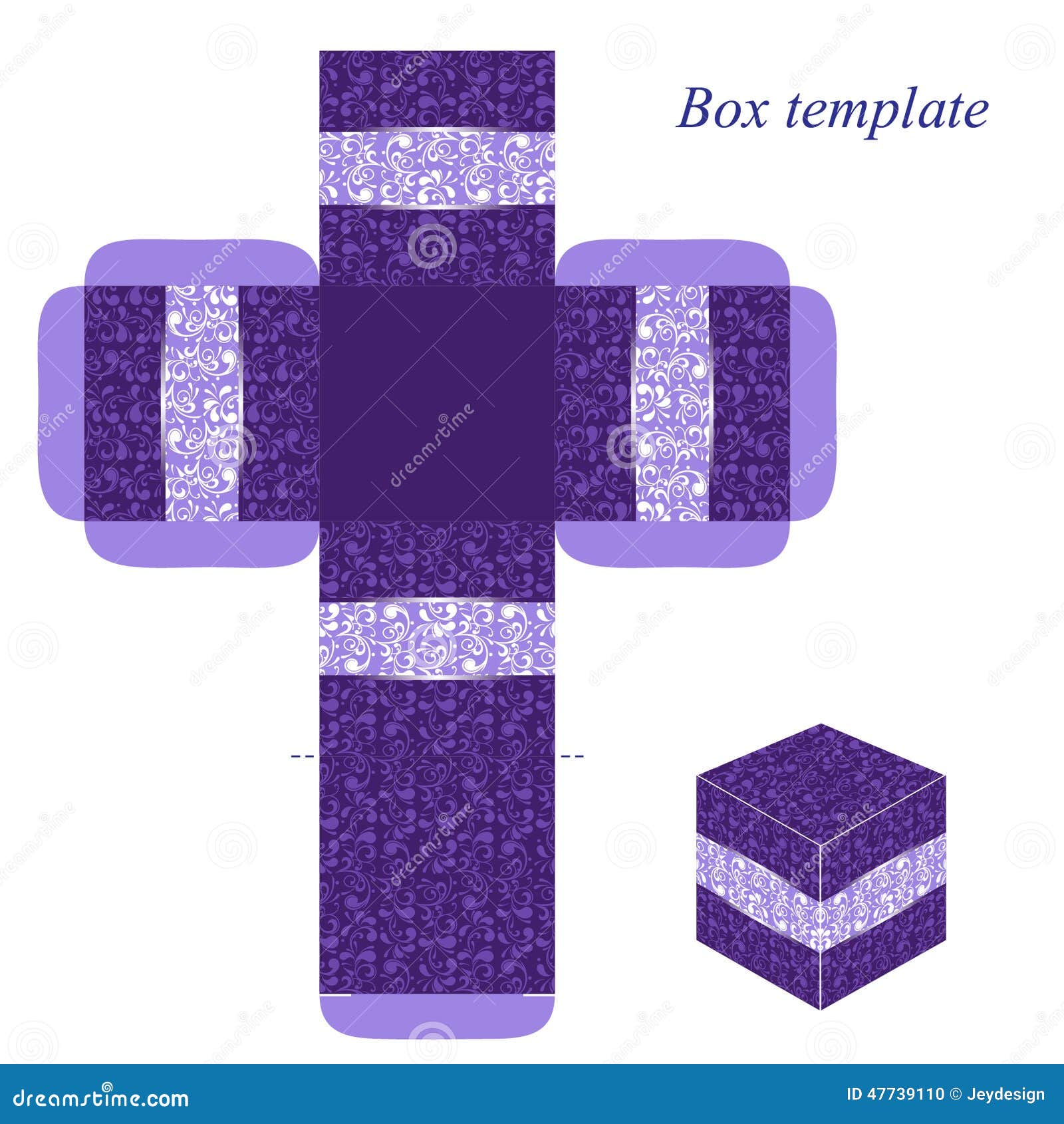 Purple Box Template with Floral Pattern Stock Vector - Illustration of ...