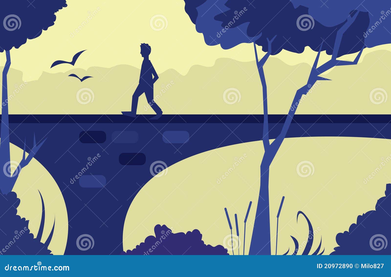 Purple Bridge Scene stock vector. Illustration of birds - 20972890