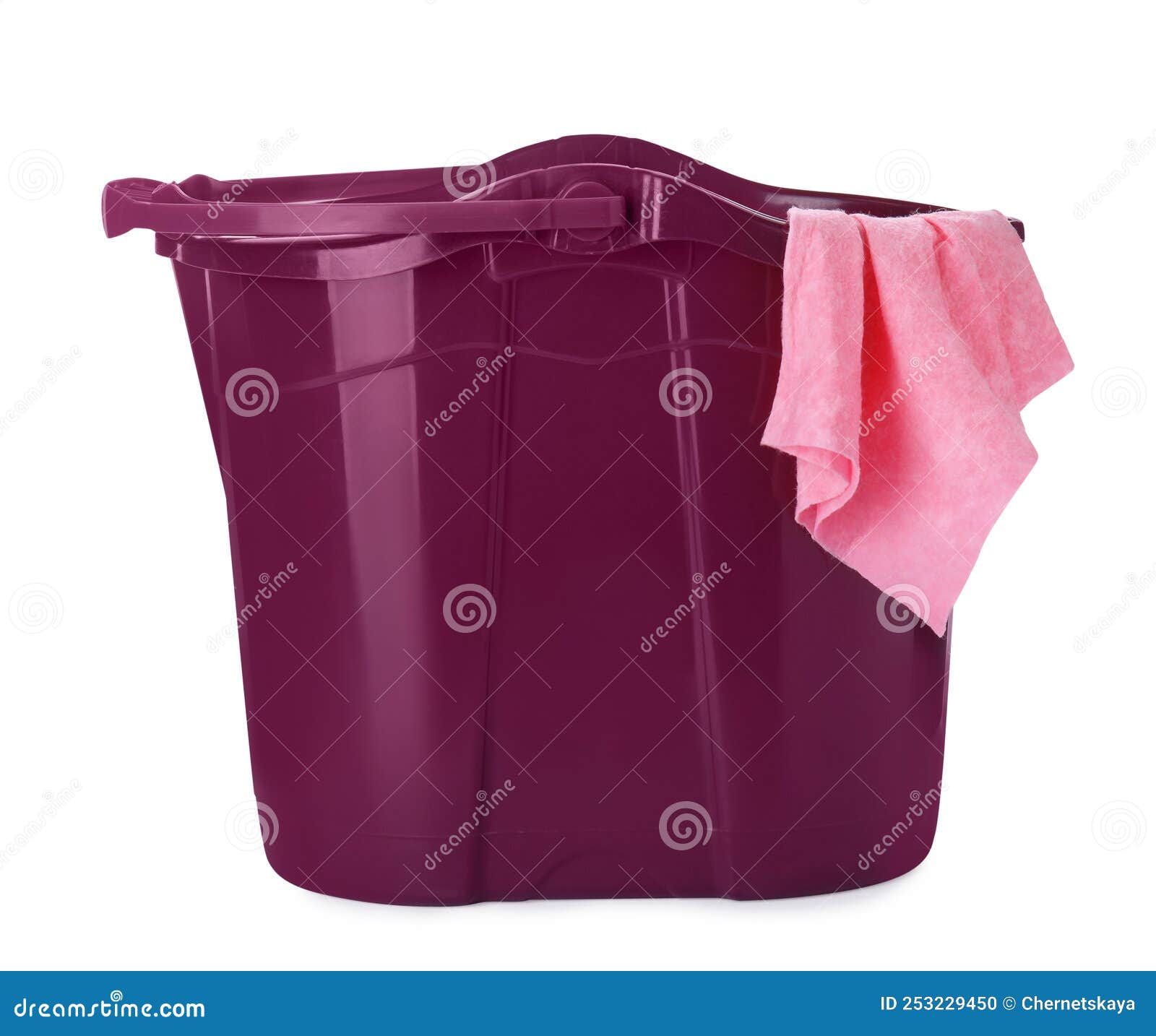 Purple Bucket with Rag Isolated on White Stock Photo - Image of ...