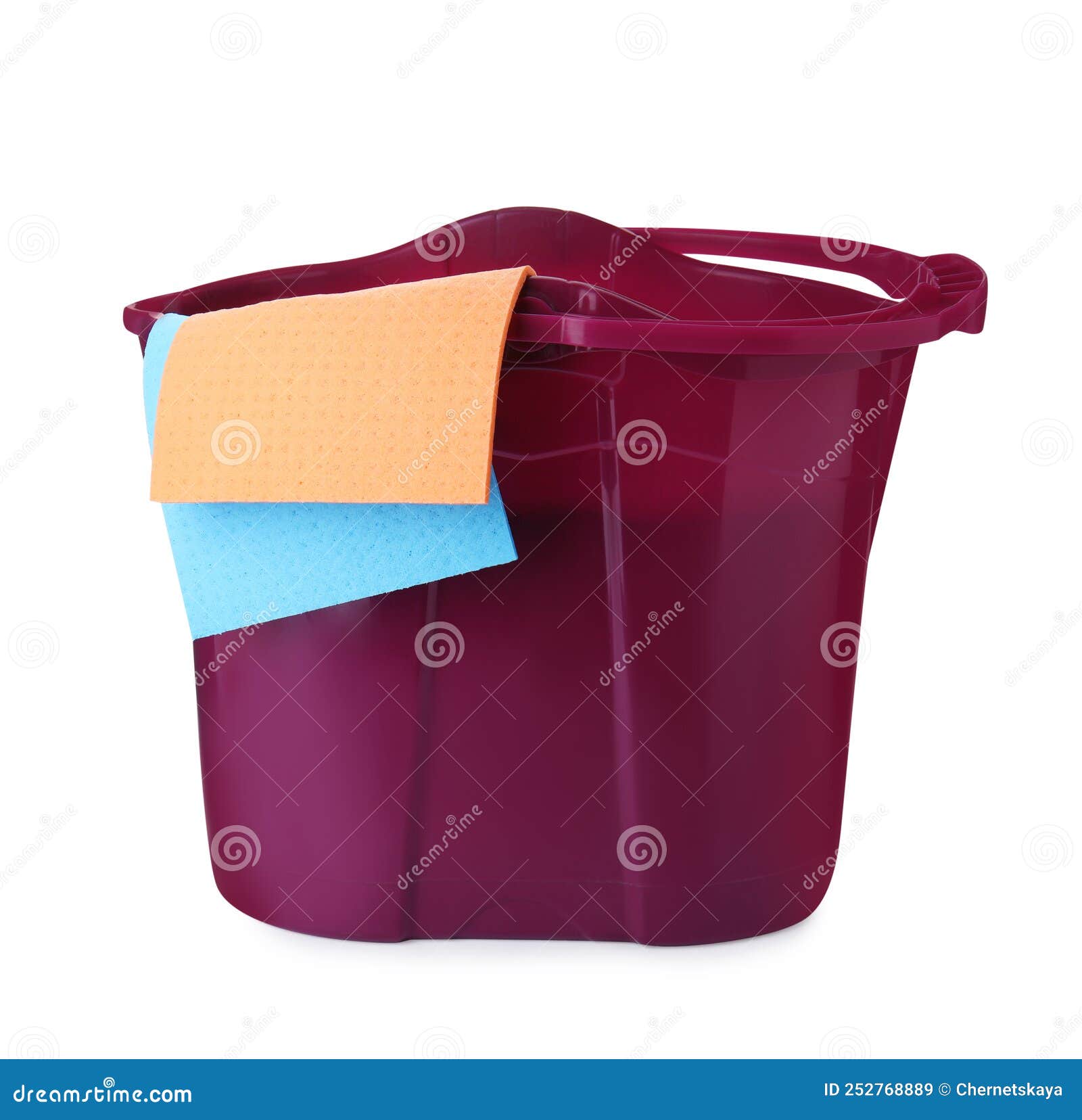 Purple Bucket with Rags Isolated on White Stock Image - Image of color ...