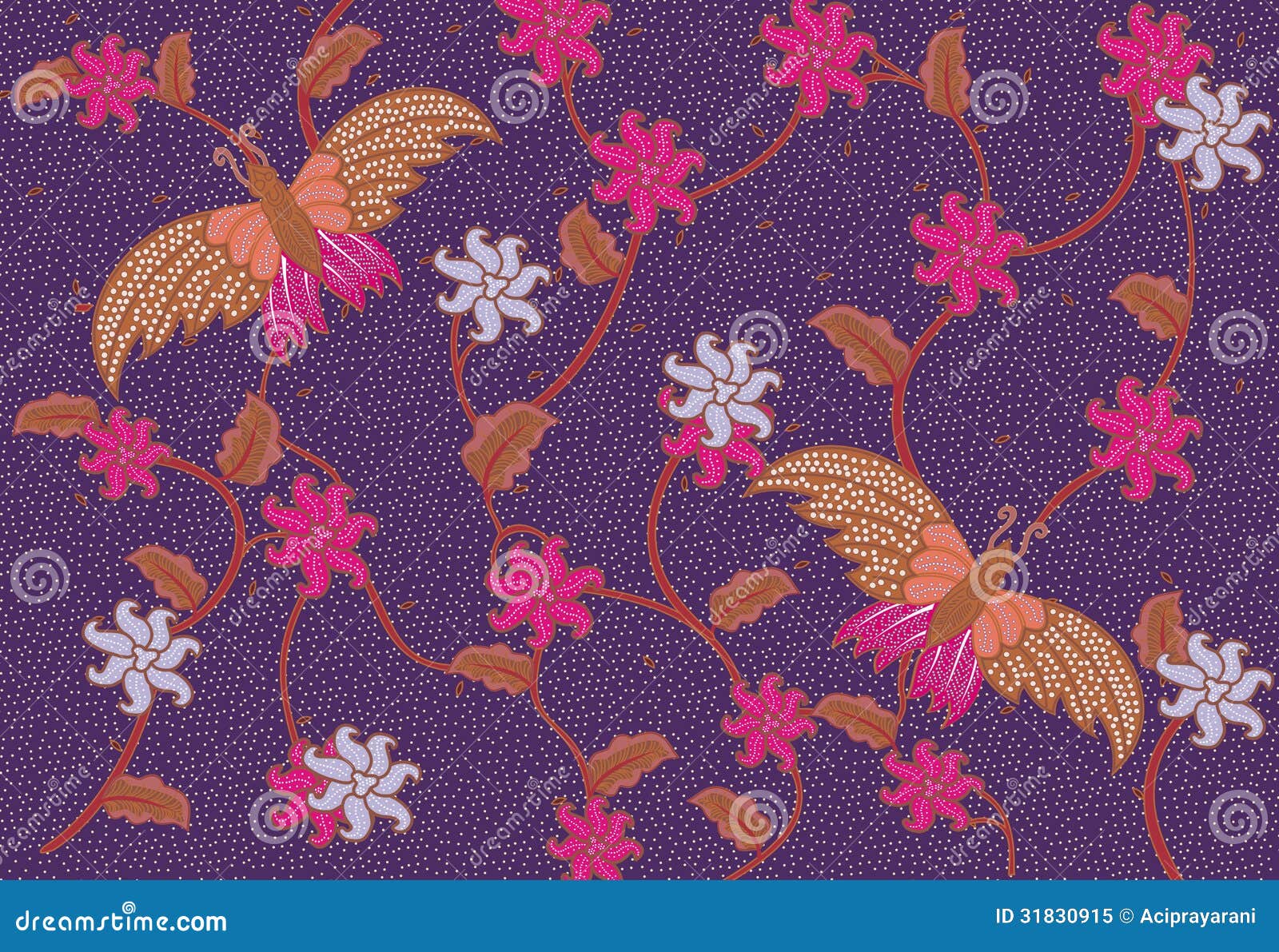 Purple Butterfly batik stock illustration. Illustration of asia - 31830915