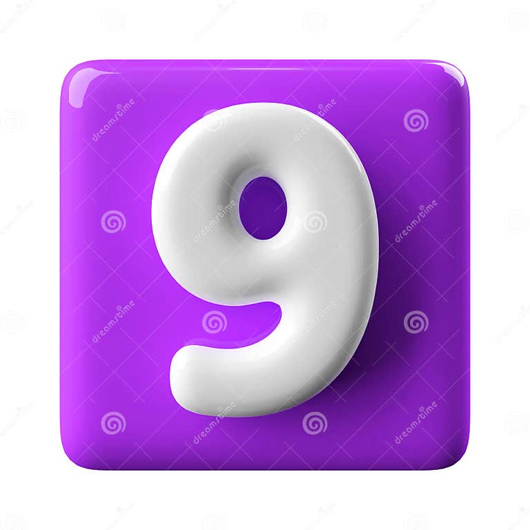 Purple Button 3D Number 9 stock illustration. Illustration of five ...