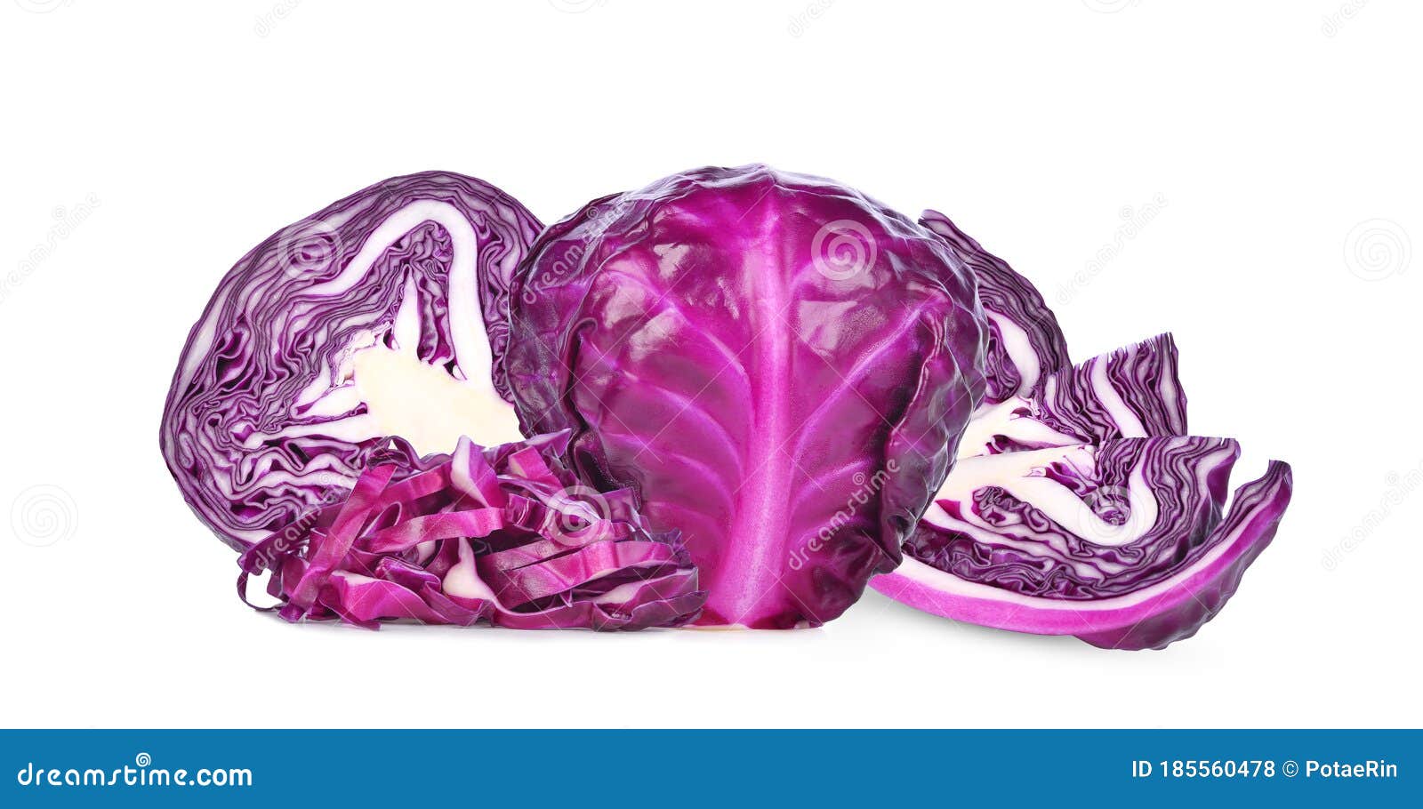 Purple Cabbage and Slice Isolated on White Background. Stock Photo ...