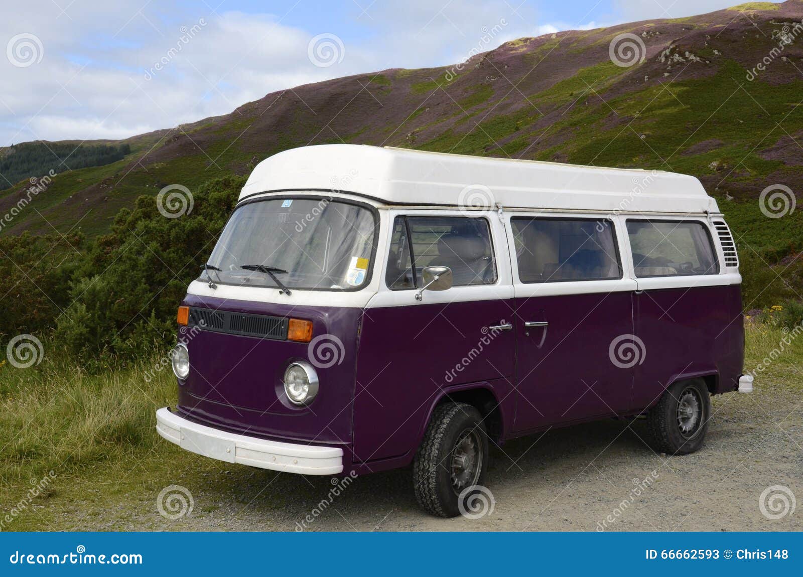 Purple camper van stock image. Image of scotland, retro - 66662593