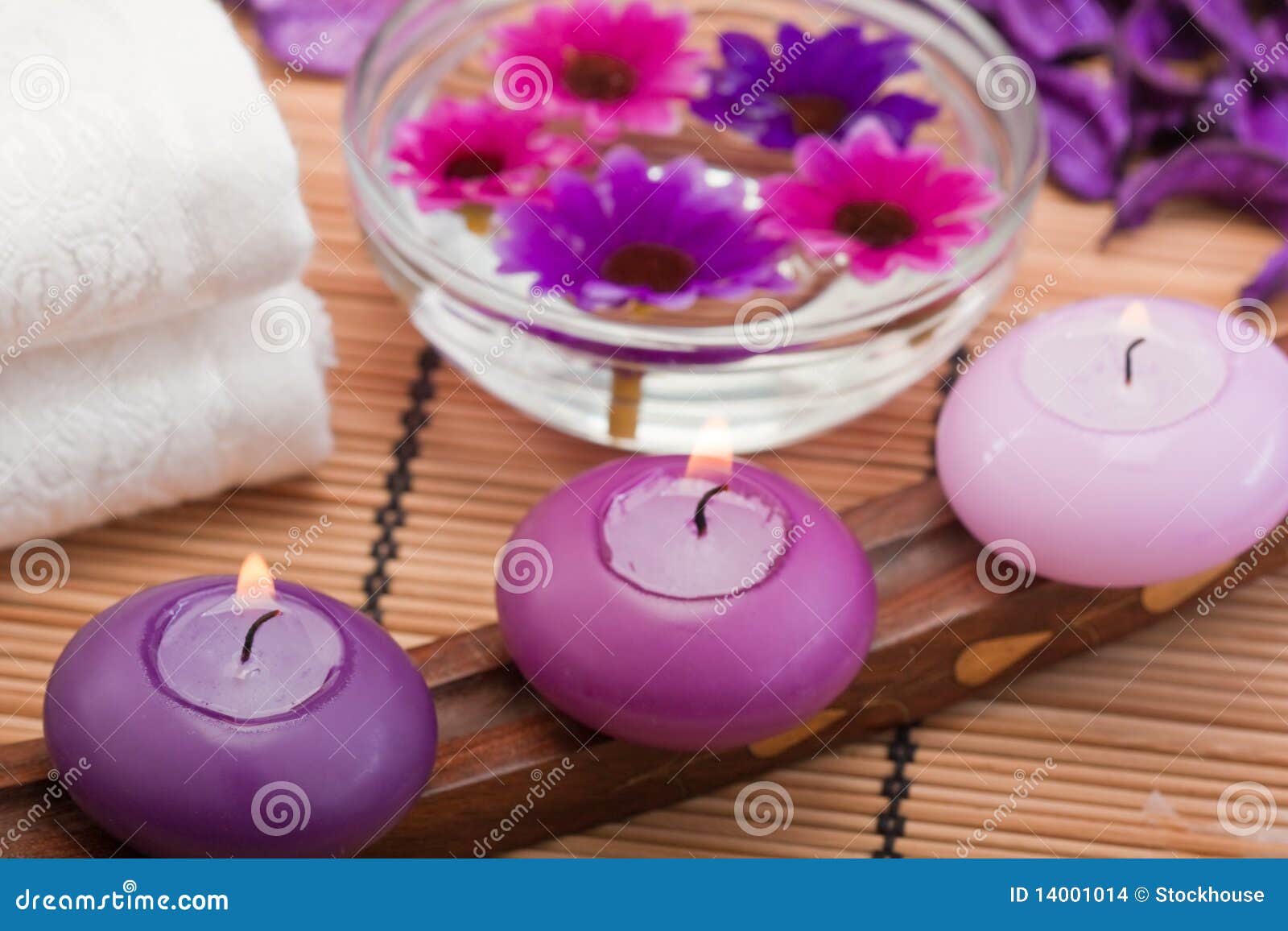 Purple Candles and Flowers in Spa Setting (2) Stock Photo - Image of ...