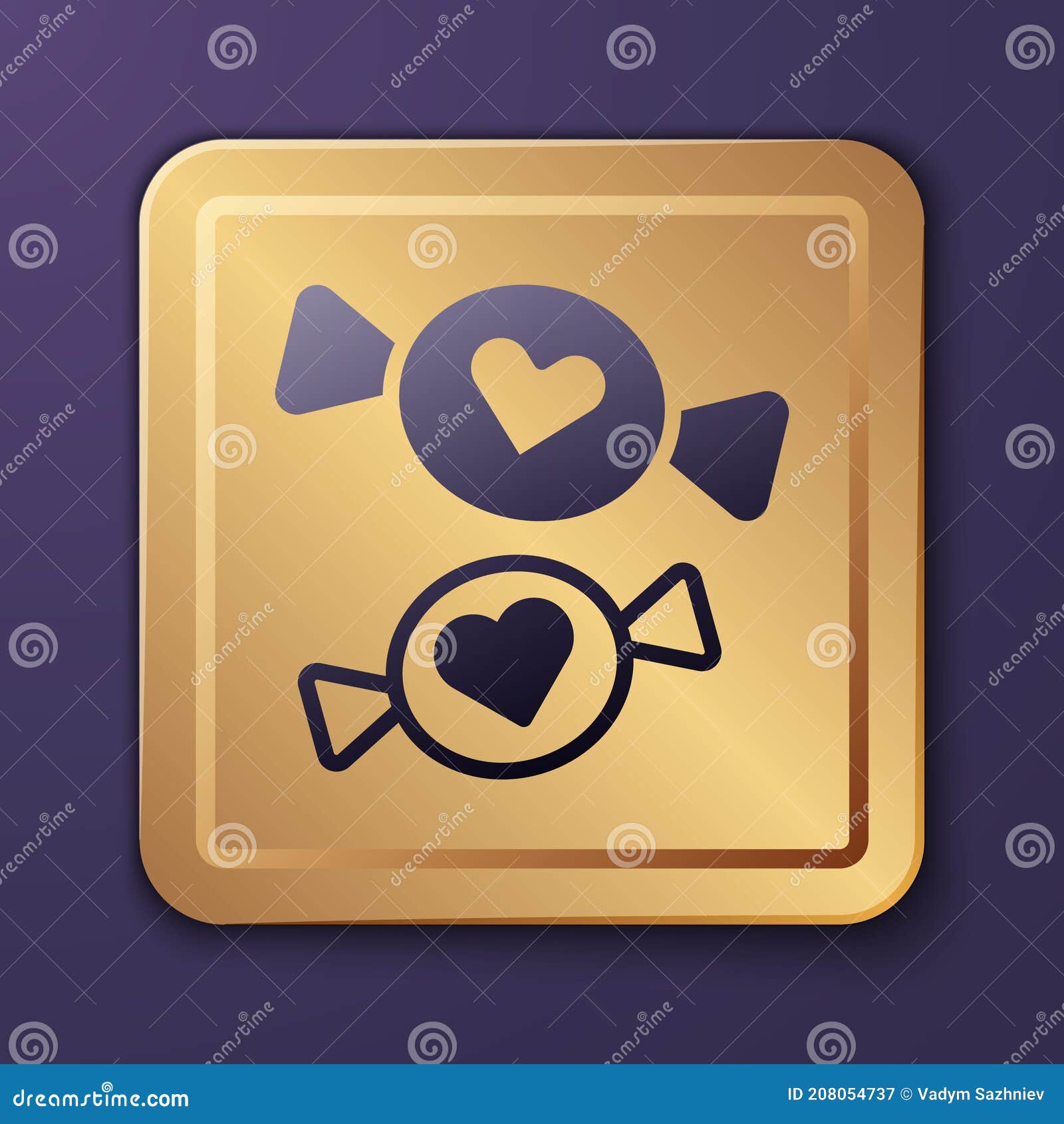 Purple Candy Icon Isolated on Purple Background. Gold Square Button ...