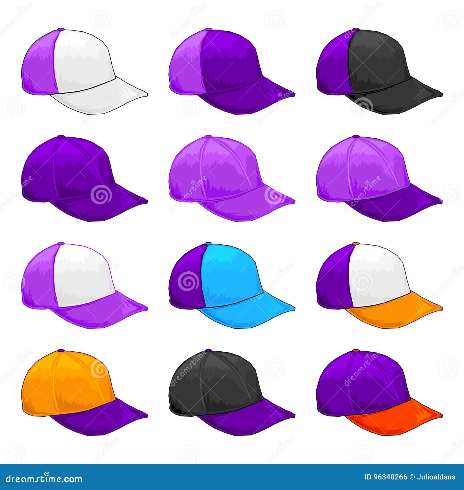 Purple Cap, Vector Variety of Color Combinations Cap Template Stock ...