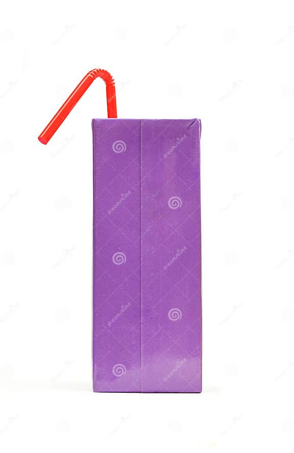 Purple Carton Box with Red Plastic Straw. Rectangular Paper Juice Pack ...