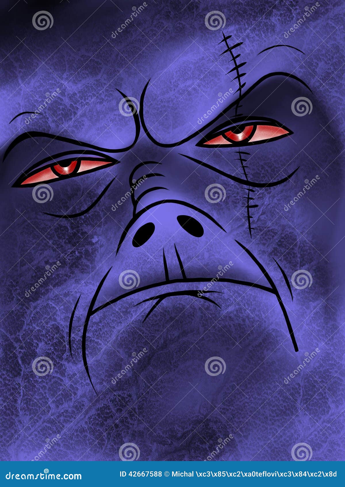 Purple cartoon mutant face stock illustration. Illustration of cartoon ...