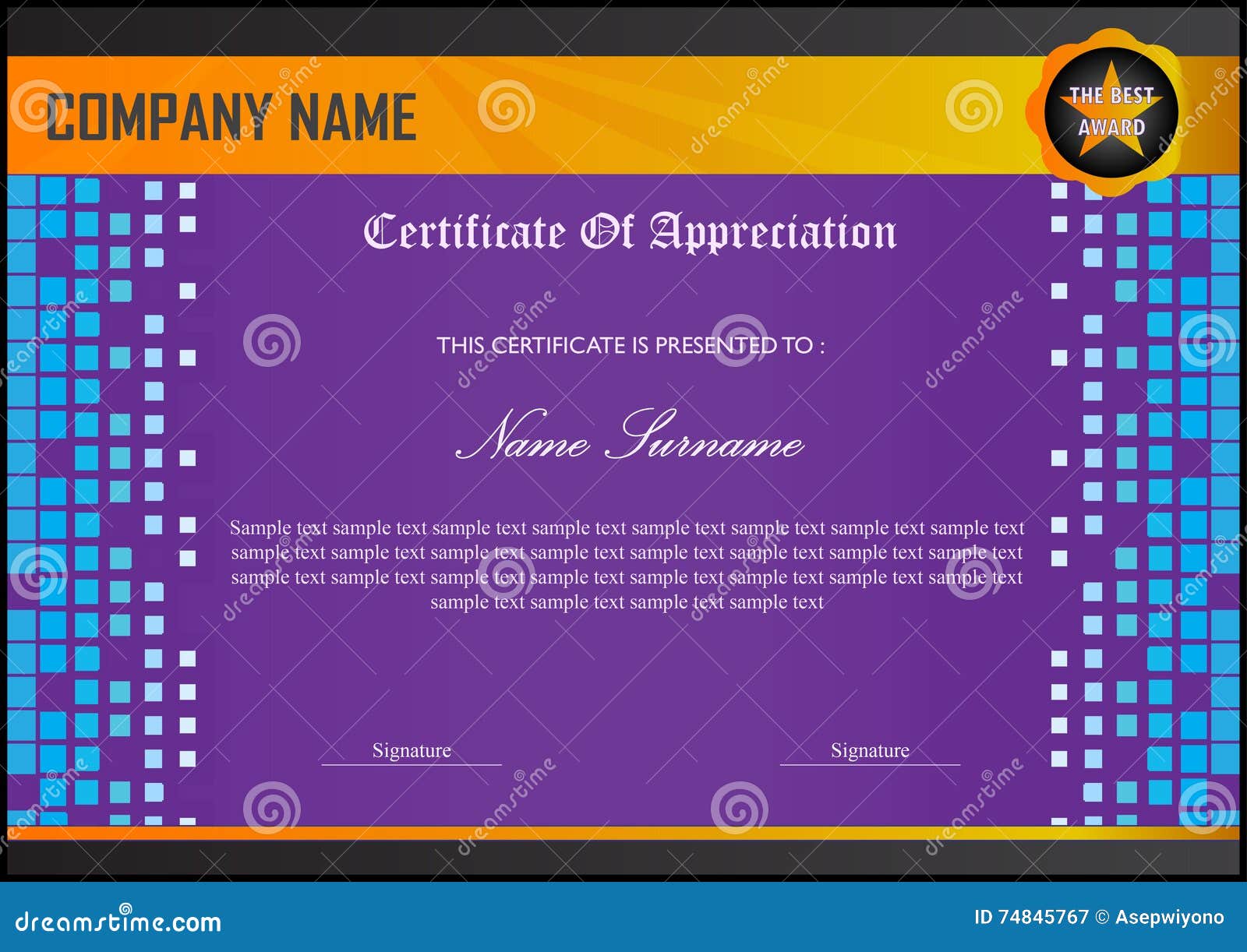 Purple Certificate Appreciation Template Stock Vector - Illustration of ...