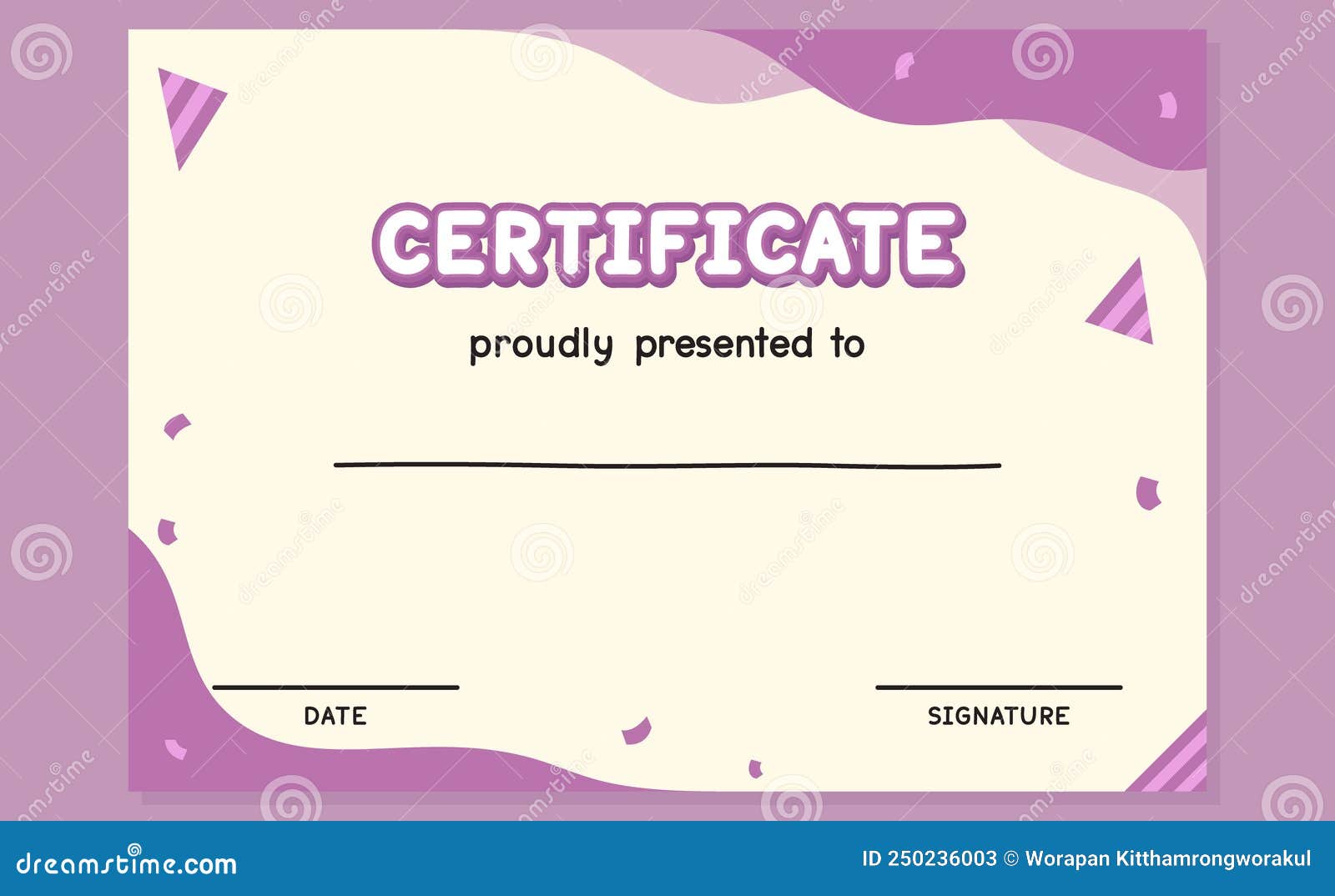 Purple Certificate Border Frame Template Cute Vector Stock Vector ...