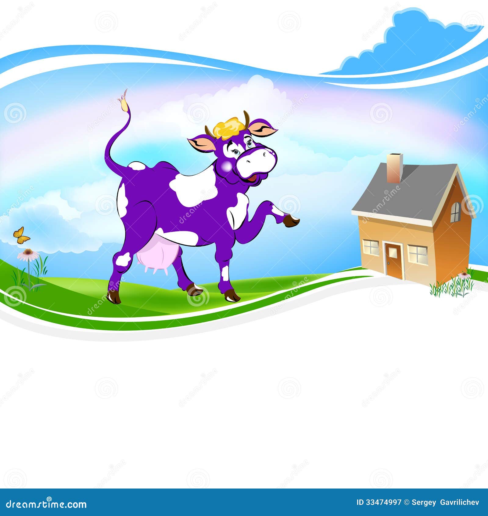 A purple cheerful cow stock illustration. Illustration of meadow - 33474997