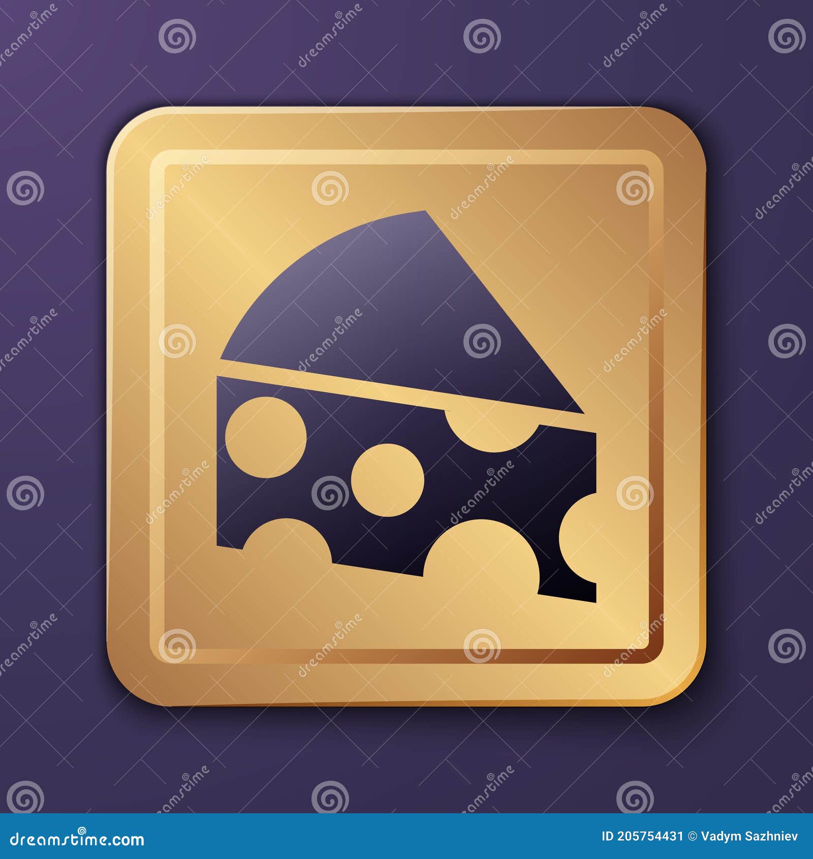 Purple Cheese Icon Isolated on Purple Background. Gold Square Button ...