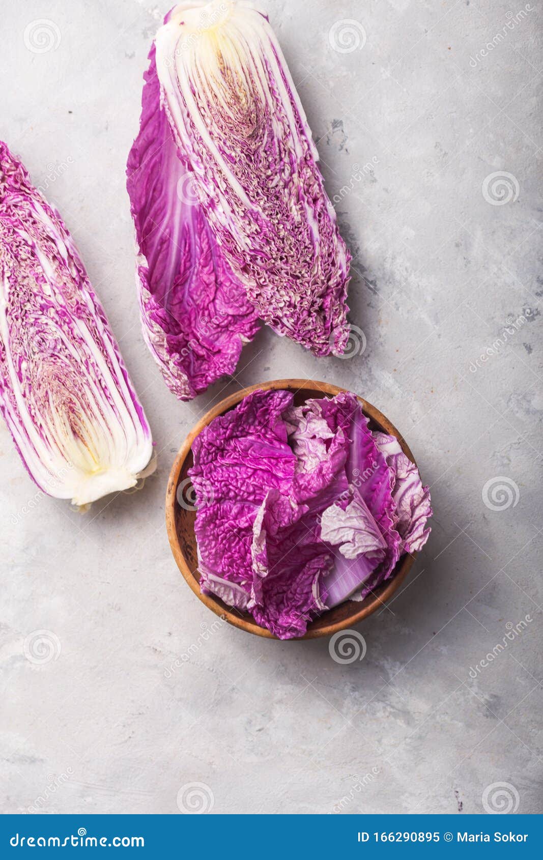 Purple Chinese Napa Cabbage on Grey Concrete Table. Leaf, Head of ...