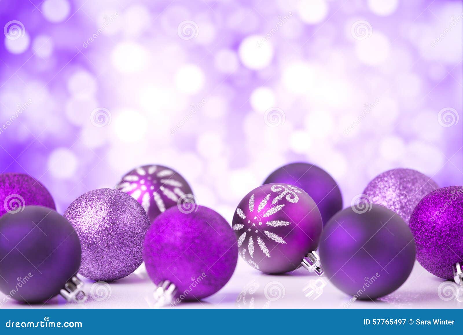 Purple Christmas Scene with Baubles Stock Image - Image of balls ...