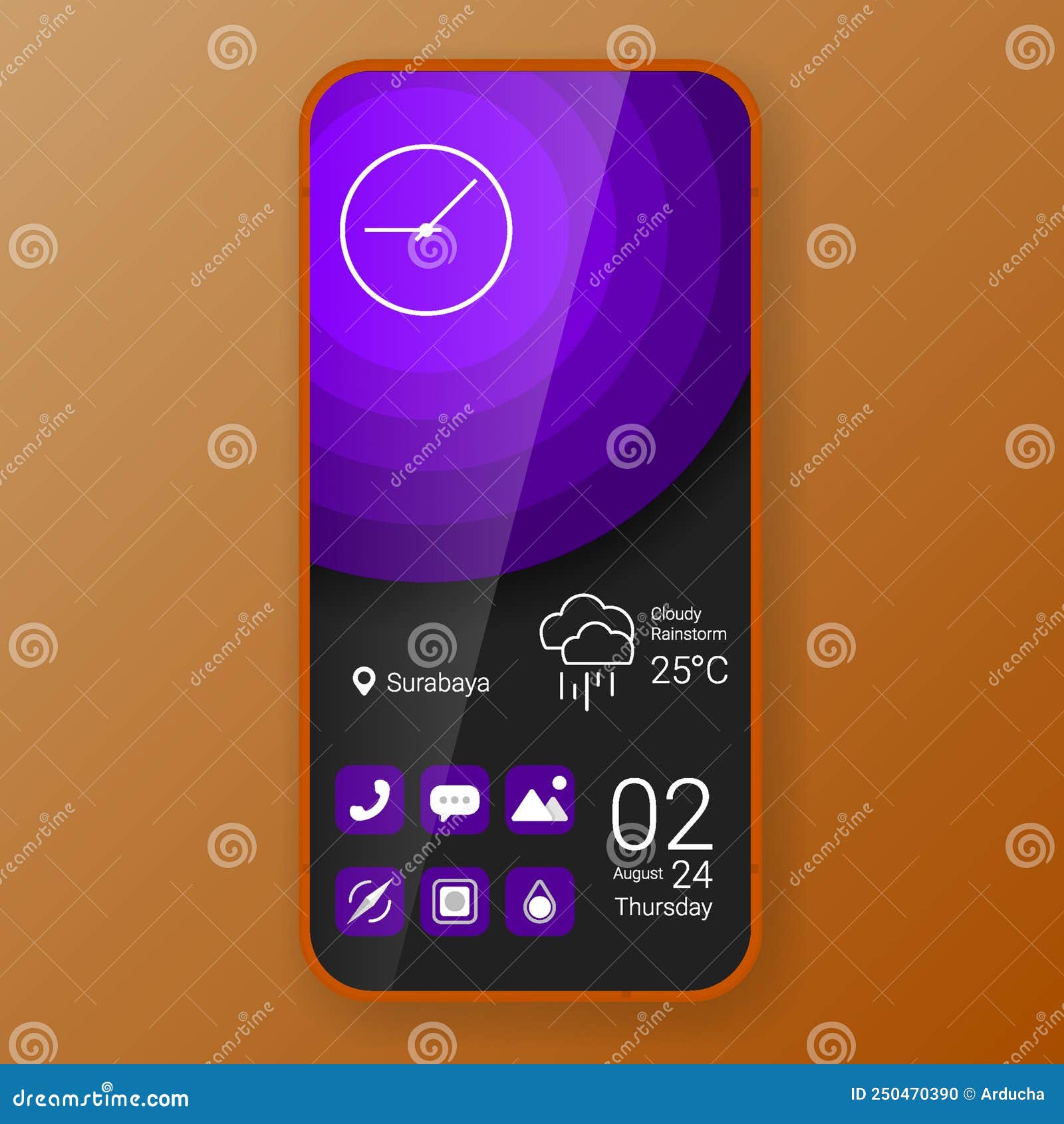 Purple Circle Theme User Interface Realistic Smartphone Design Stock ...