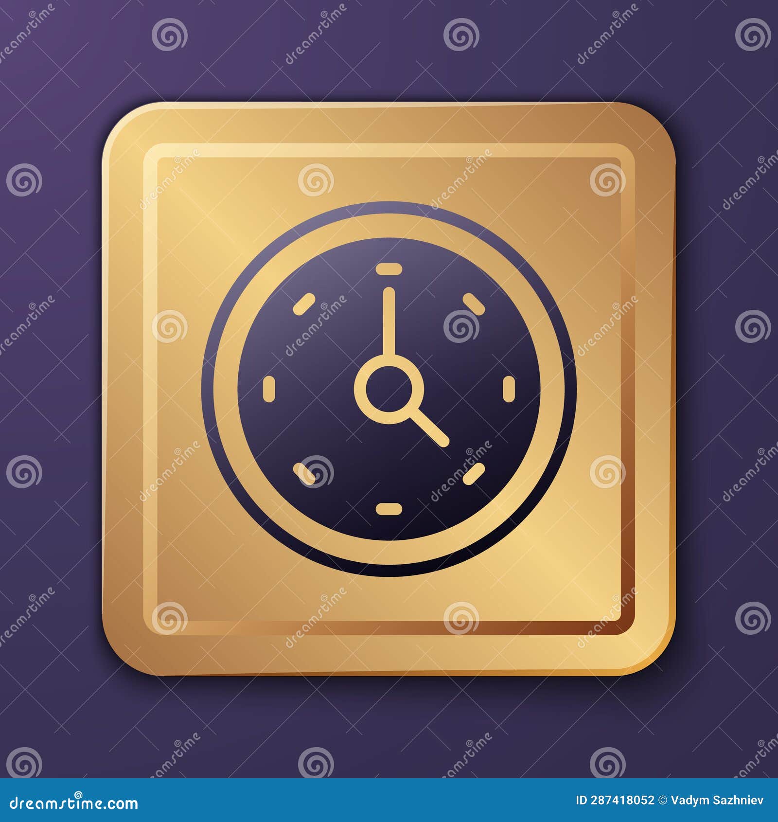 Purple Clock Icon Isolated on Purple Background. Time Symbol. Gold ...