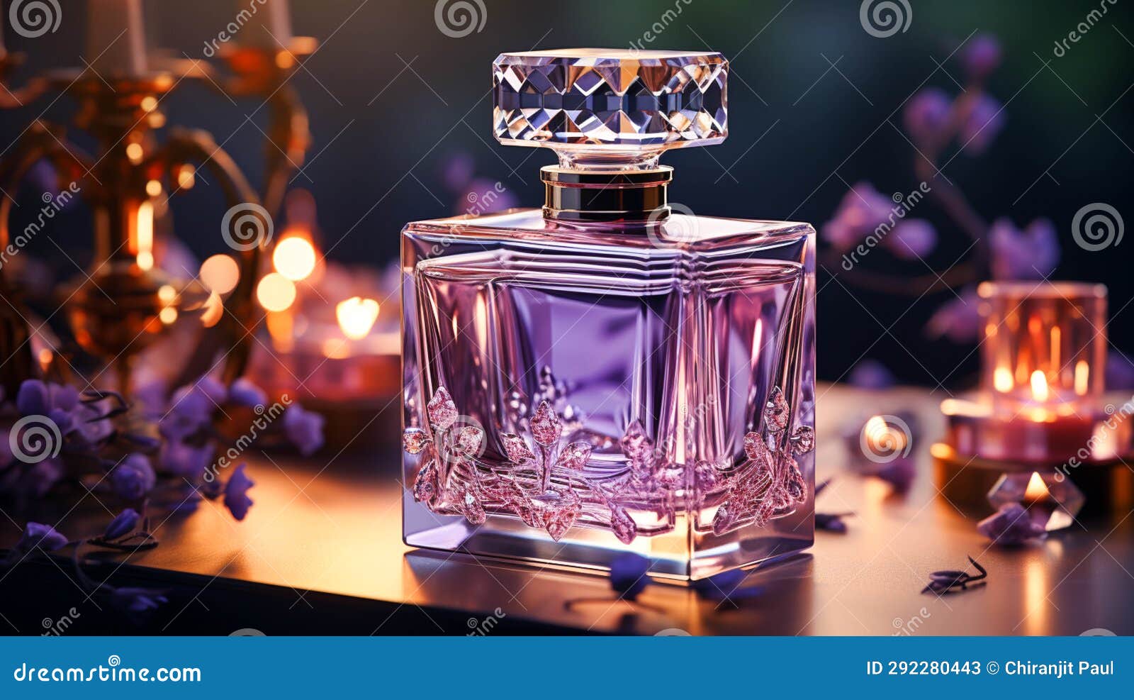 A Purple Color Bottle of Perfume on Purple Background Stock Image ...