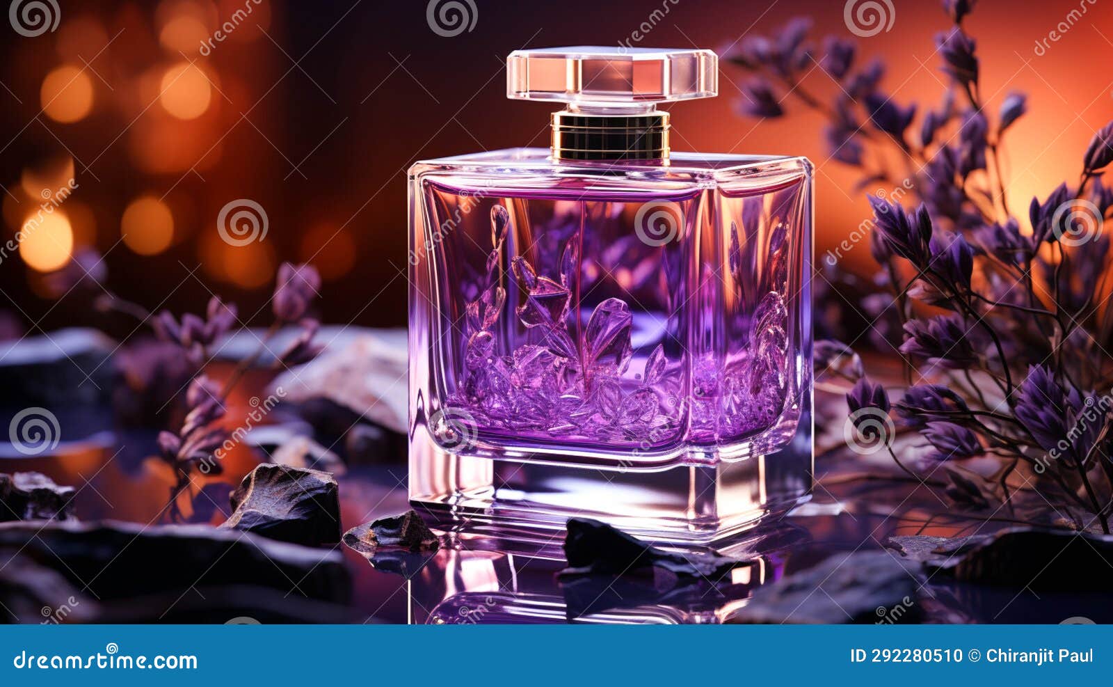 A Purple Color Bottle of Perfume on Purple Background Stock Photo ...