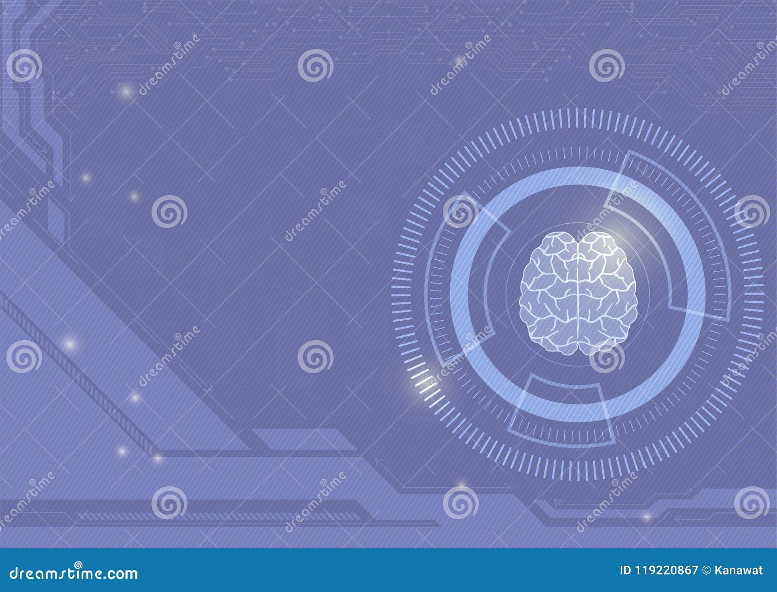 Purple Color Digital Technology and Brain Abstract Vector Background ...