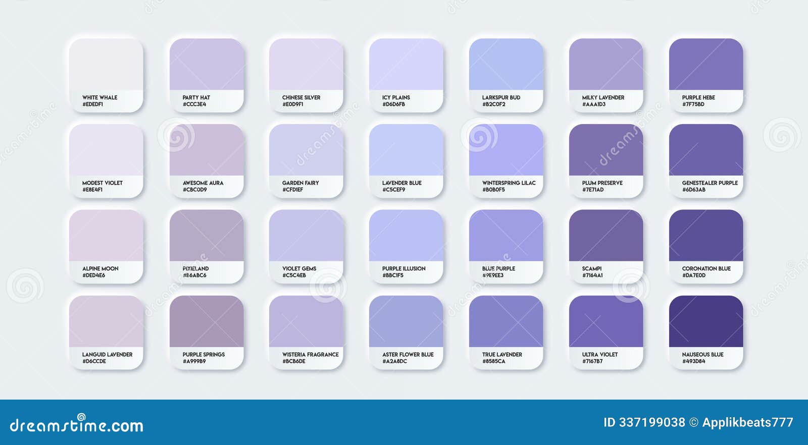 Purple Color Guide Palette with Color Names. Catalog Purple Samples ...