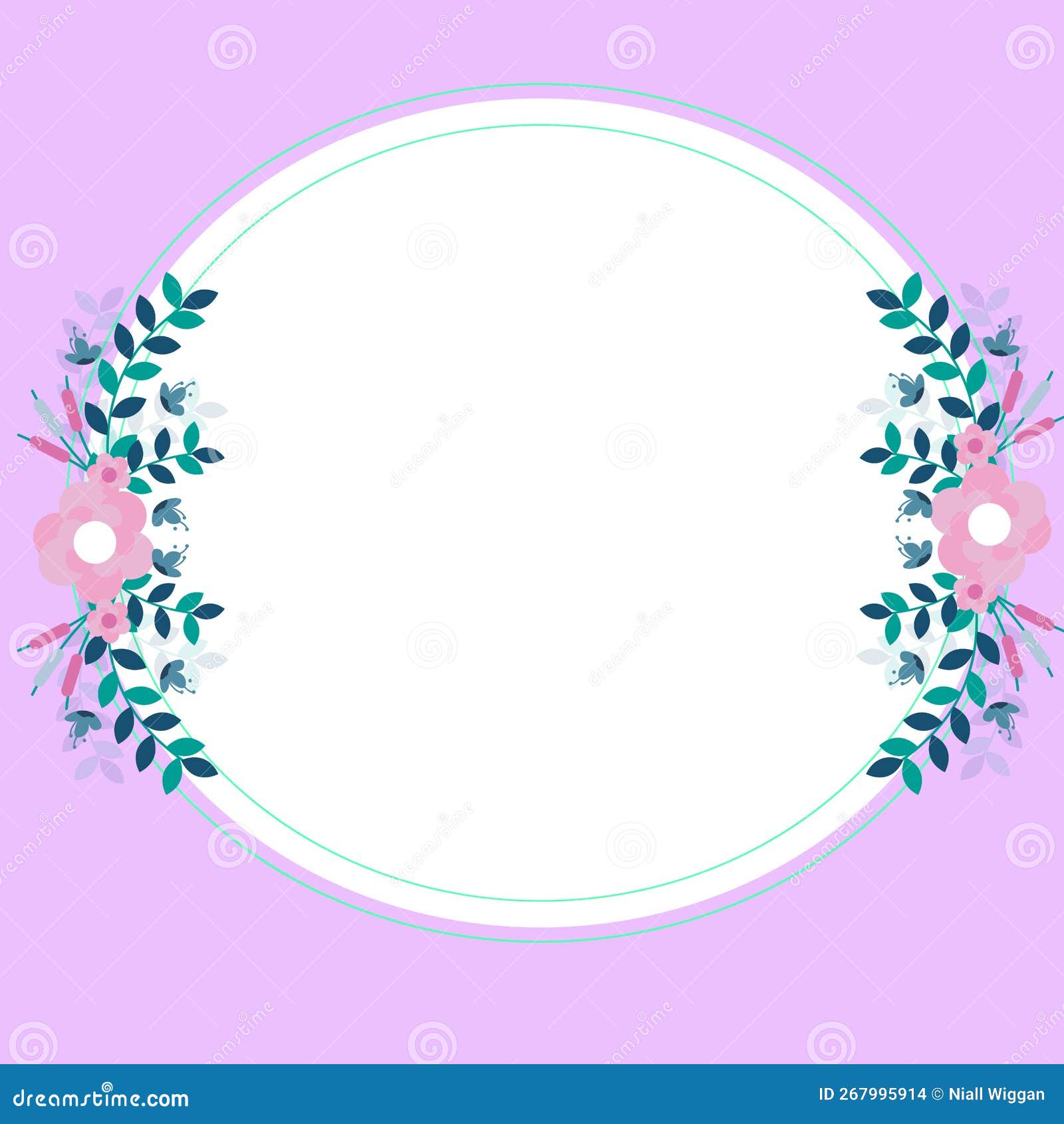 Purple Colored Circle Shape Text Frame Surrounded with Assorted Flowers ...