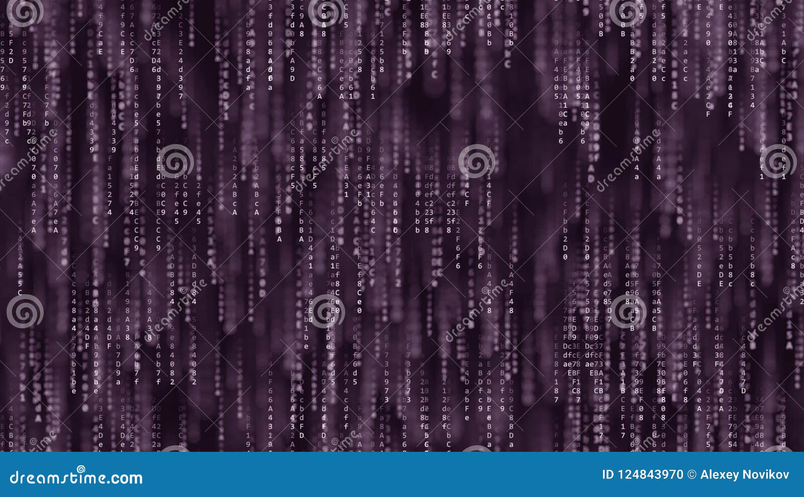 Falling Purple Computer Code Symbols on the Screen. 3D Rendering Stock Illustration ...