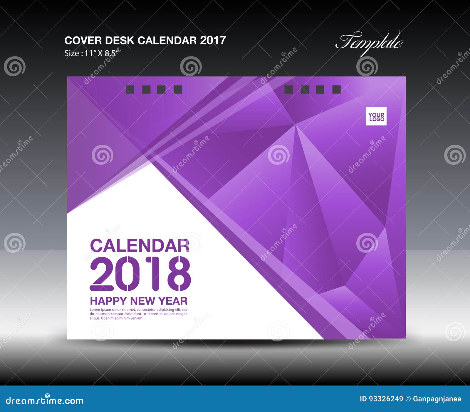 Purple Cover Desk Calendar 2018 Design Polygon Background Stock Vector ...