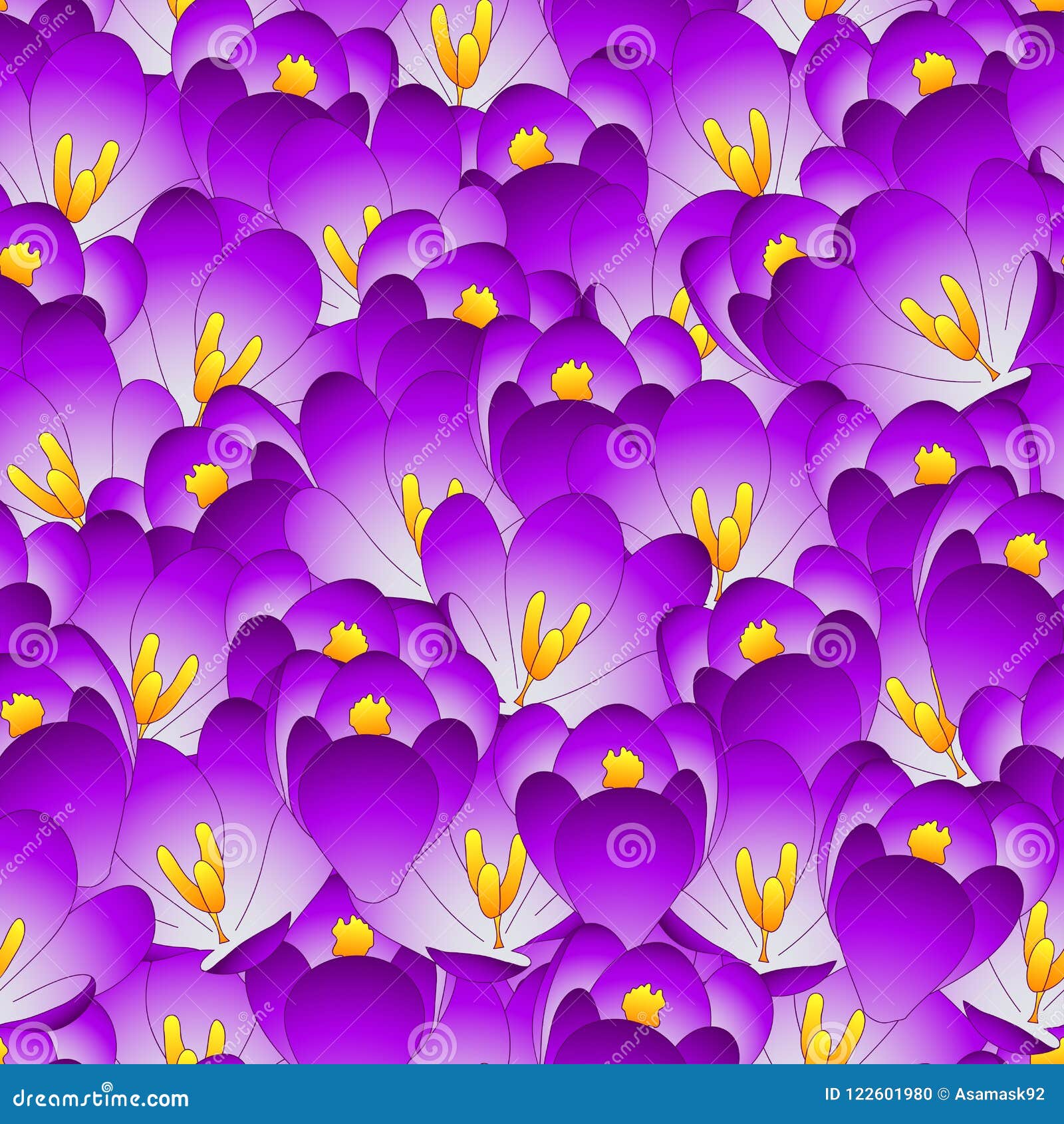 Purple Crocus Flower Seamless Background. Vector Illustration Stock ...