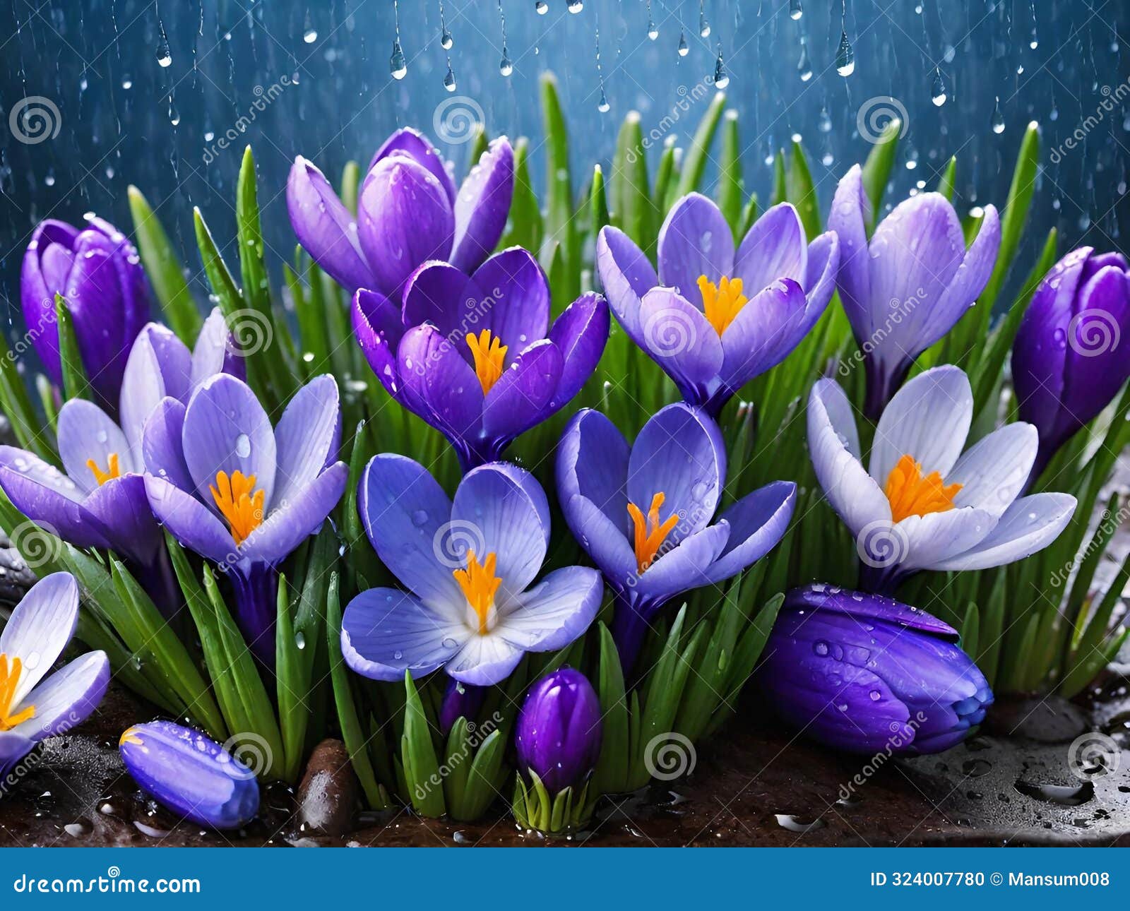 Purple Crocus in Water Drop Stock Illustration - Illustration of crocus ...