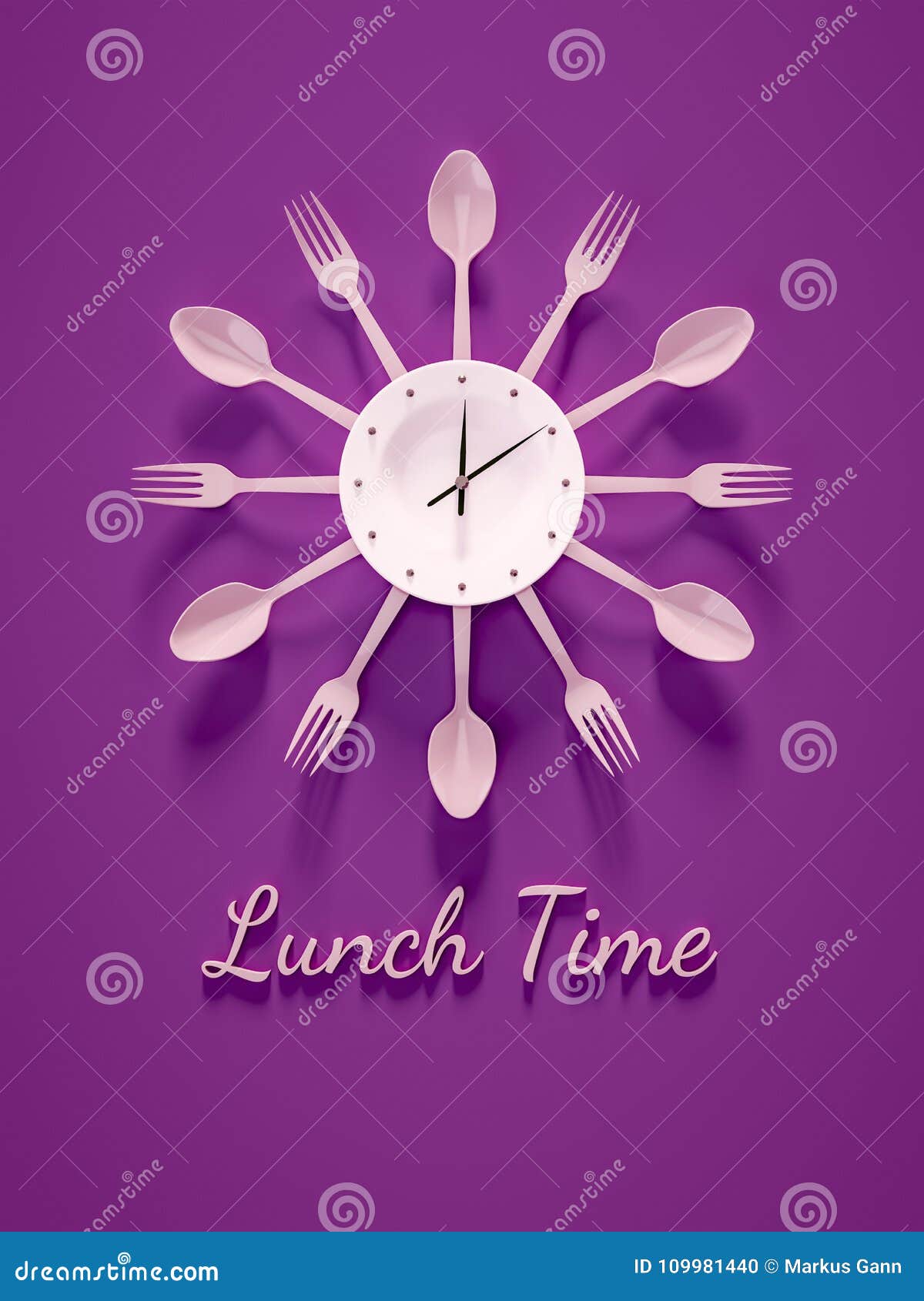 Purple Cutlery Clock for Lunch Time Stock Illustration - Illustration ...
