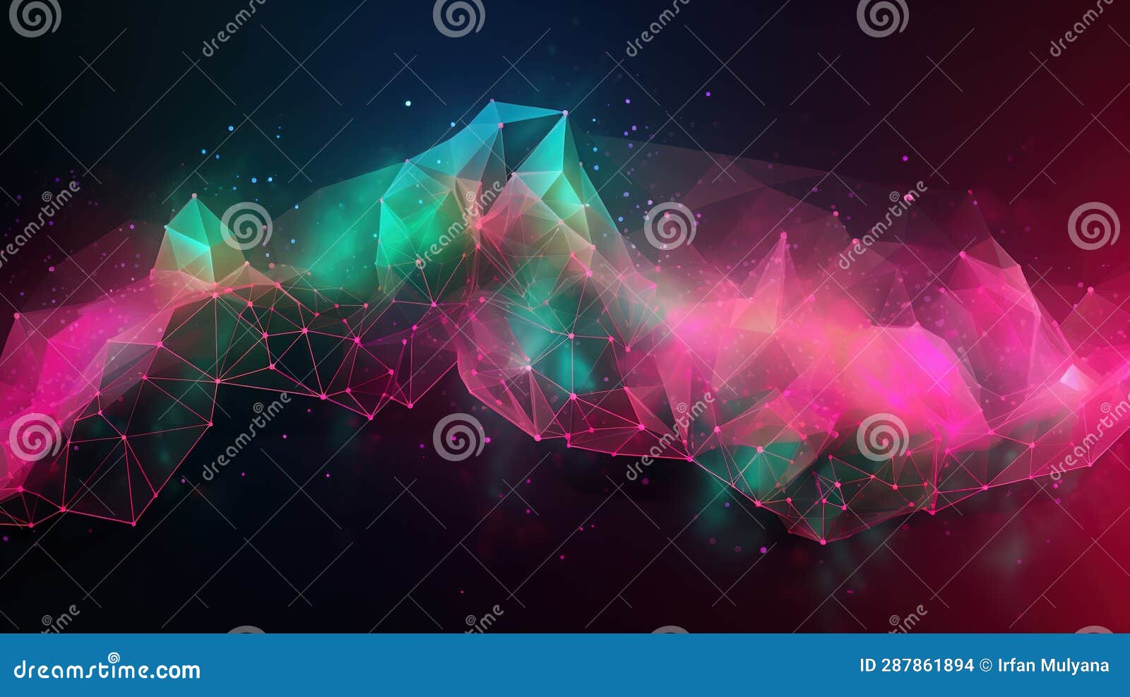 Purple and Cyan Plexus Style Background with Connected Technology Dots ...