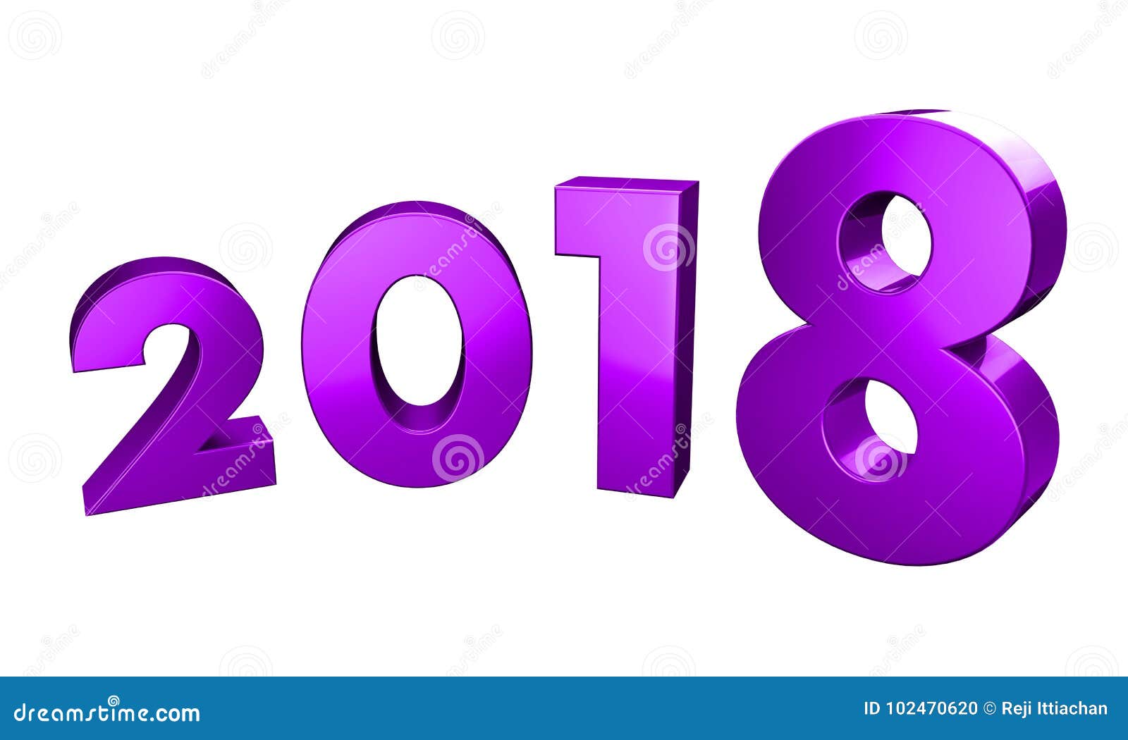 Purple 2018 3D Illustration, Isolated on a White Background Stock ...