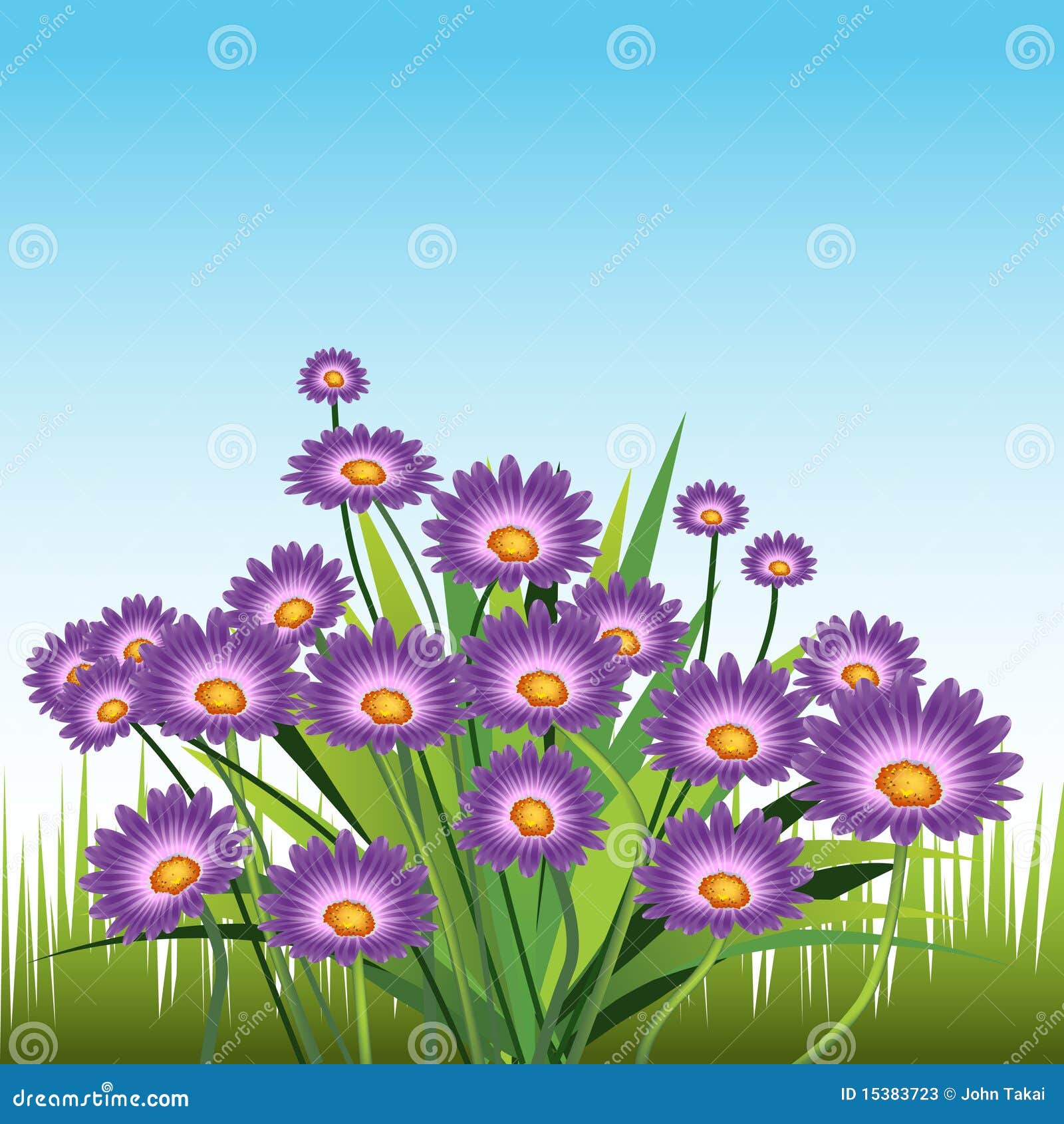 Purple Daisies Cartoon Vector | CartoonDealer.com #15383723
