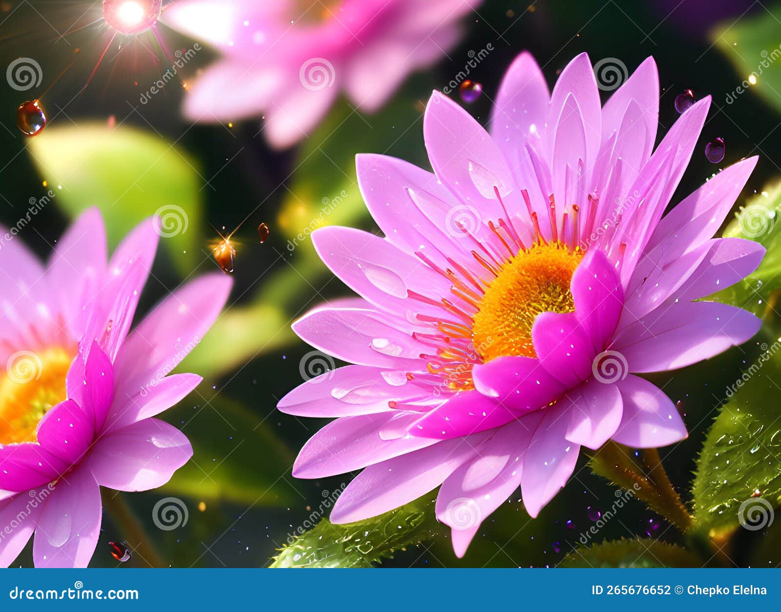 Purple Daisy Flowers with Raindrops Color Enhanced. Ai Generated Stock ...