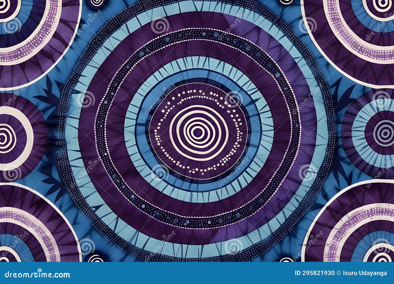Purple and Dark Blue Geometric Batik Art with Spirals and Concentric ...