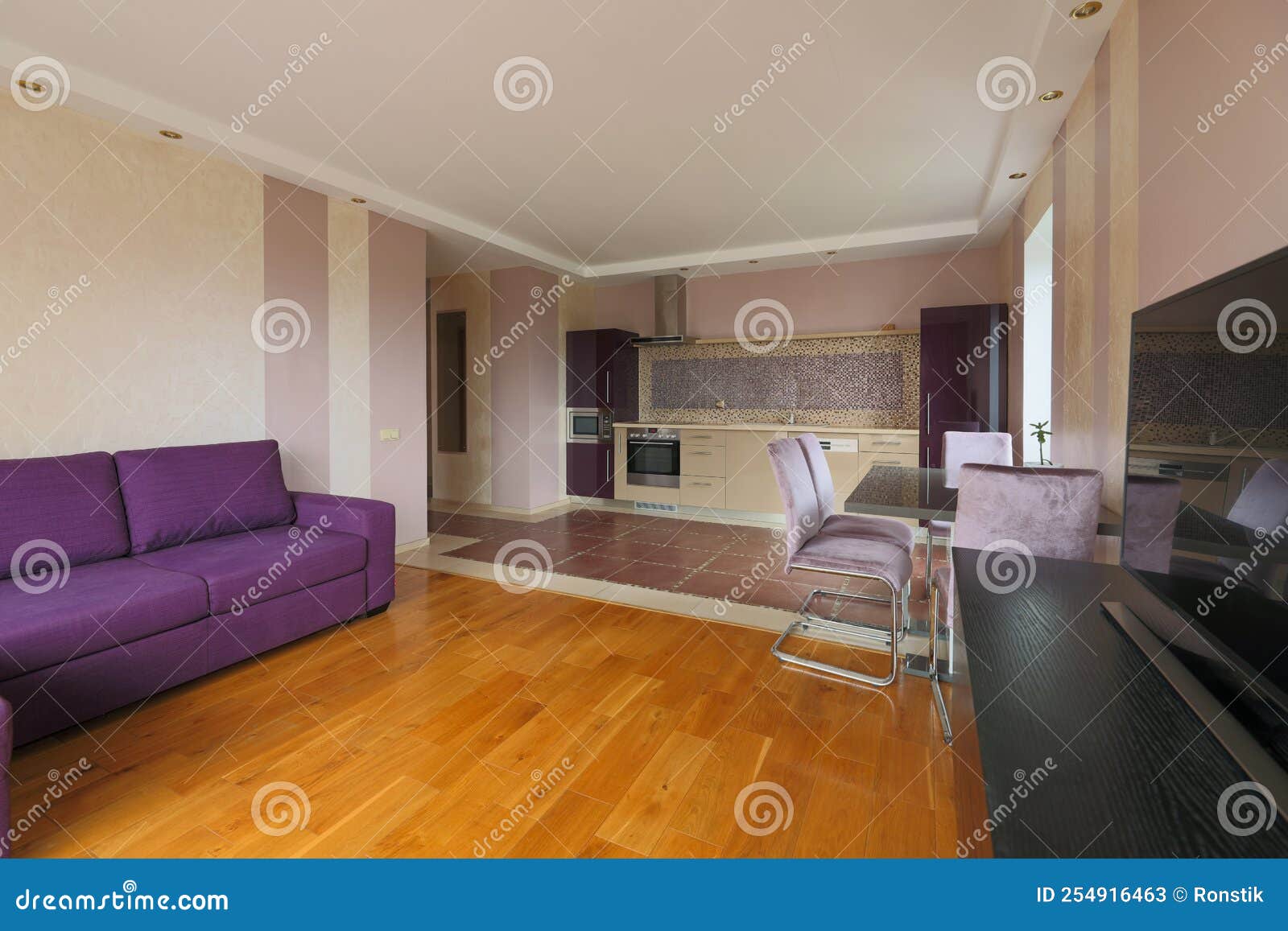 Purple Design Studio Apartment Interior Stock Image - Image of style ...