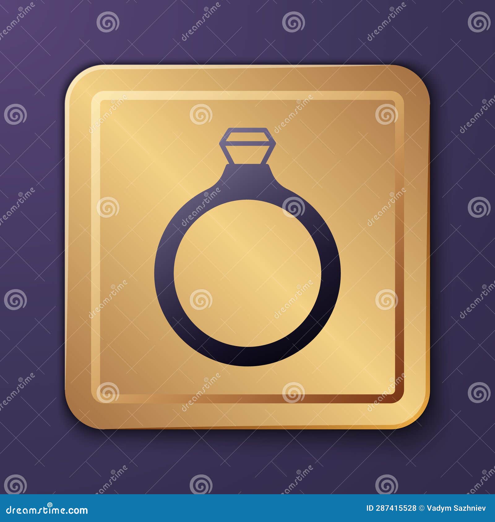 Purple Diamond Engagement Ring Icon Isolated on Purple Background. Gold ...