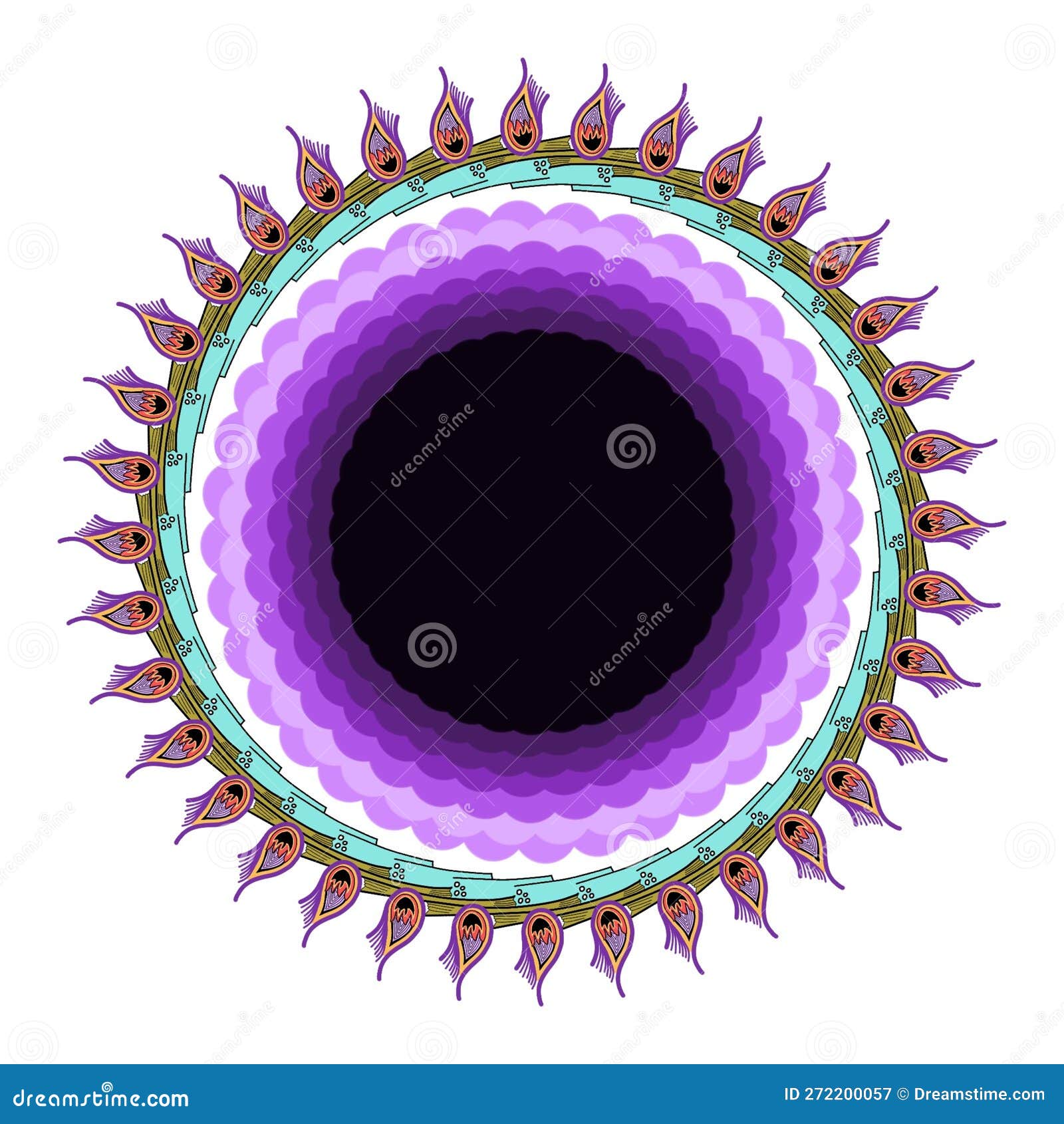 Purple Dominant Color Circle Frame with Peacock Feather Style Stock ...